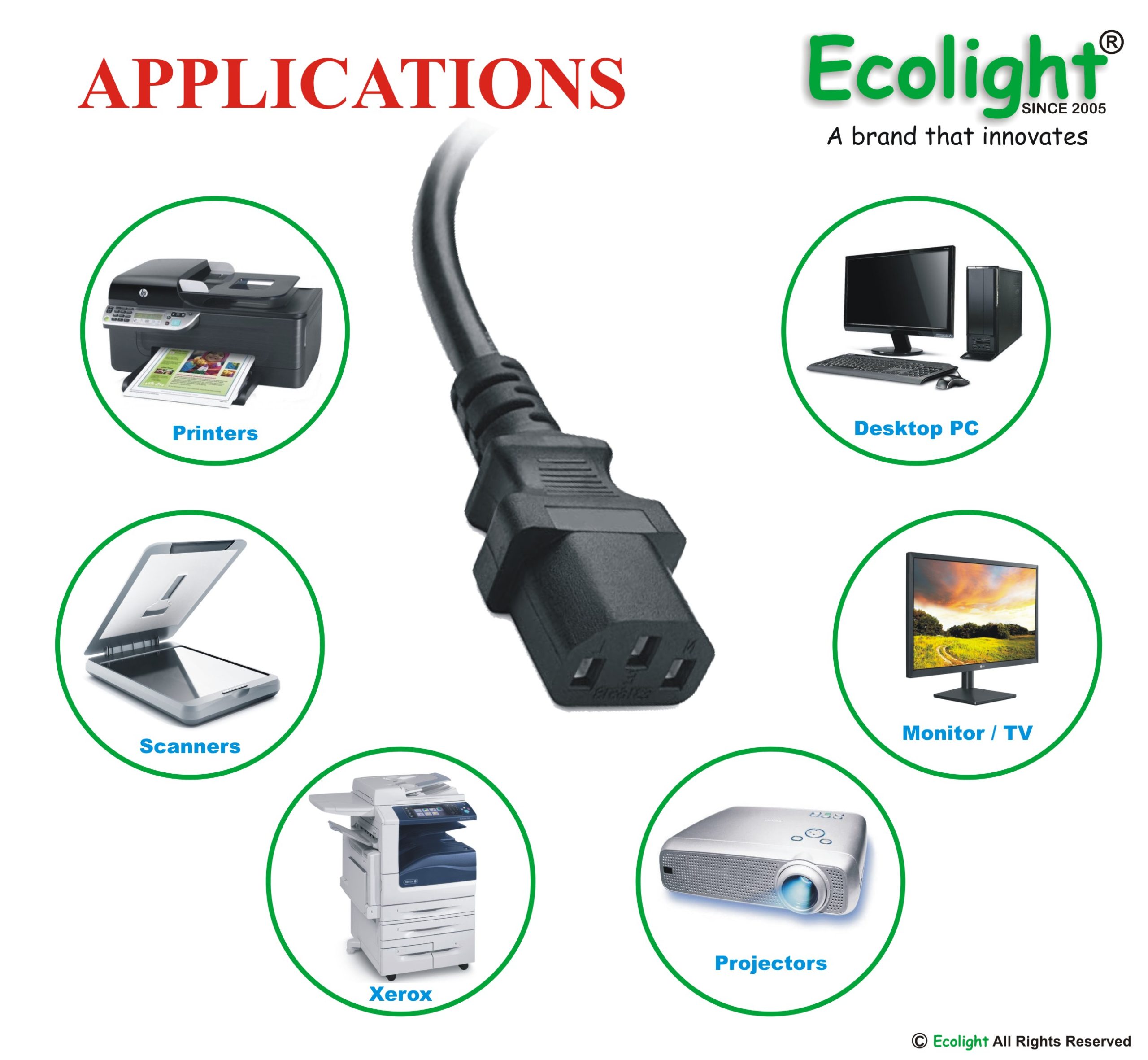 3 pin India Plug IEC Mains Cord Computer Power Cable, Replacement for ...